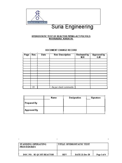 Hydrotest Procedure For Piping Pdf Leak Pipe Fluid Conveyance