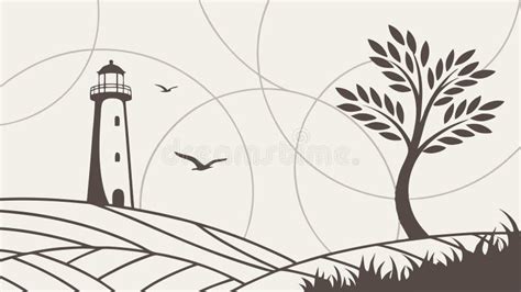 Lighthouse And Landscape Representing Guidance Safety And Coastal Scenery Illustration Vector