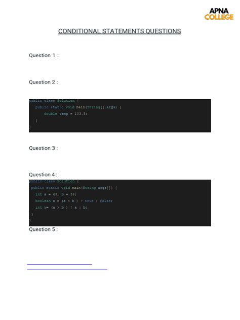 Java Conditional Statements Exercises Pdf