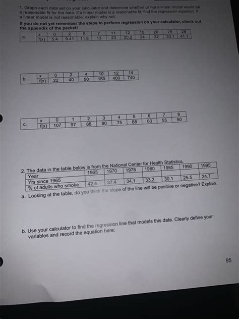 Solved 1 Graph Each Data Set On Your Calculator And