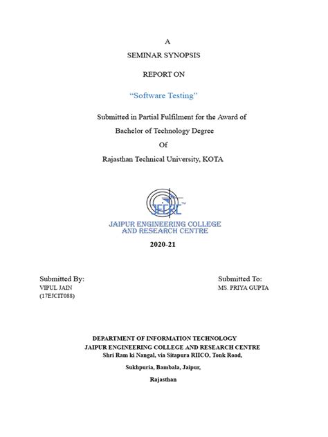 Vipul Jain Synopsis 1 Pdf Software Testing Software Engineering