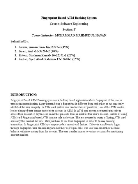 Group 4 Fingerprint Based Atm Banking System Download Free Pdf Automated Teller Machine