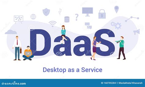 Daas Desktop As A Service Concept With Big Word Or Text And Team People With Modern Flat Style