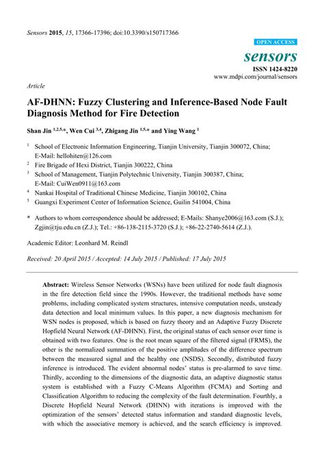 Pdf Af Dhnn Fuzzy Clustering And Inference Based Node Fault