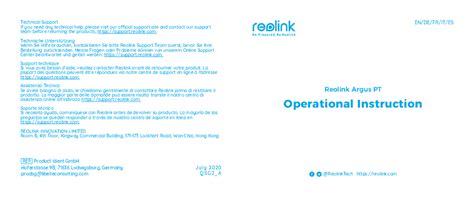 reolink argus pt quick start guide operational instruction