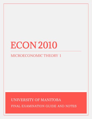 Econ 2010 Microeconomic Theory 1 University Of Manitoba