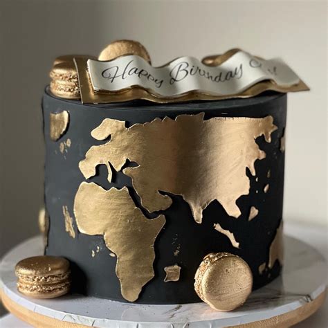 Golden Map Cake Map Cake Birthday Cakes For Men Birthday Cake For
