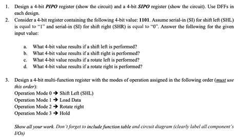 1 Design A 4 Bit Pipo Register Show The Circuit And A 4 Bit Sipo