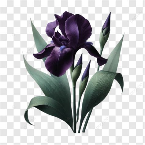 A Purple Iris Flower With Green Leaves On An Isolated Background