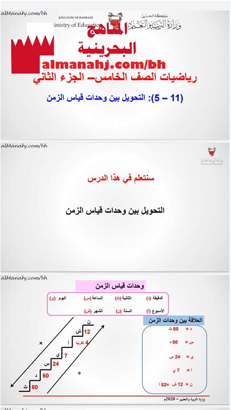درس التحويل بين وحدات قياس الزمن الصف الخامس رياضيات الفصل الثاني
