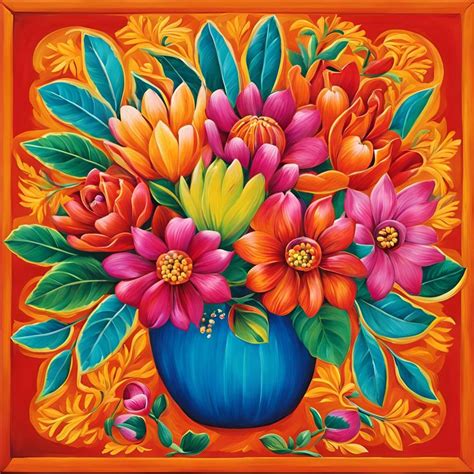 Mexican Flowers In A Blue Pot Mexican Flowers Flowers Cool Wall Art
