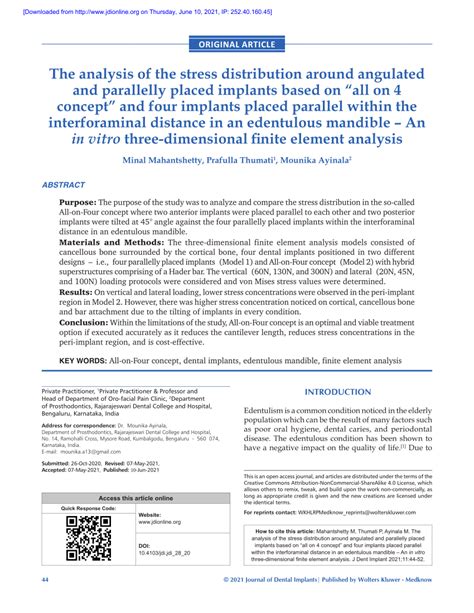 Pdf The Analysis Of The Stress Distribution Around Angulated And Parallelly Placed Implants