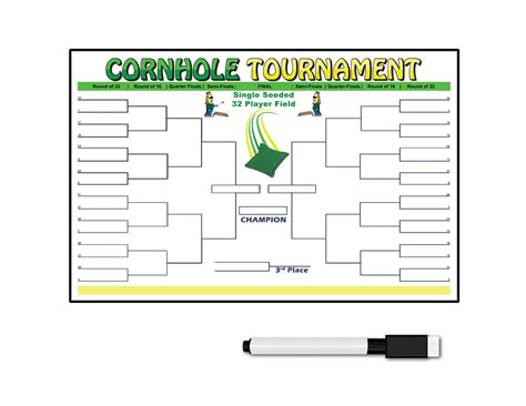 Reusable Cornhole Tournament Bracket 32 Player Team Single Elimination
