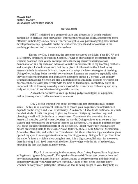 Reflection Pdf Teachers Learning