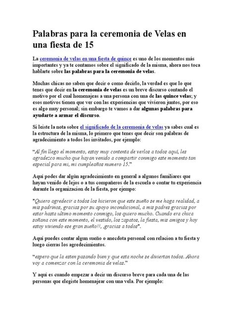 Palabras Para La Ceremonia De Velas En Una Fiesta De 15 Pdf
