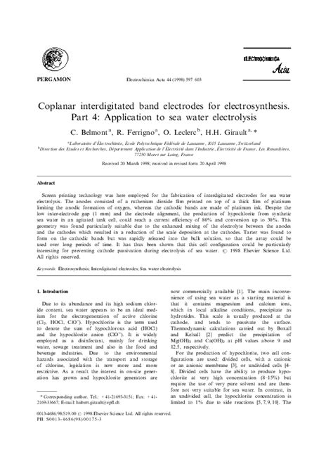 Pdf Coplanar Interdigitated Band Electrodes For Electrosynthesis Part 4 Application To Sea