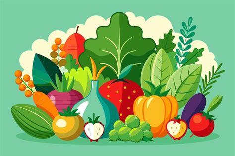 다양한 과일 과 채소 의 그림 프리미엄 벡터