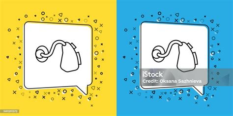 노란색과 파란색 배경에 격리된 라인 보청기 아이콘을 설정합니다 청각 및 귀 벡터 감각 지각에 대한 스톡 벡터 아트 및 기타 이미지 감각 지각 개인 장식품 건강 진단