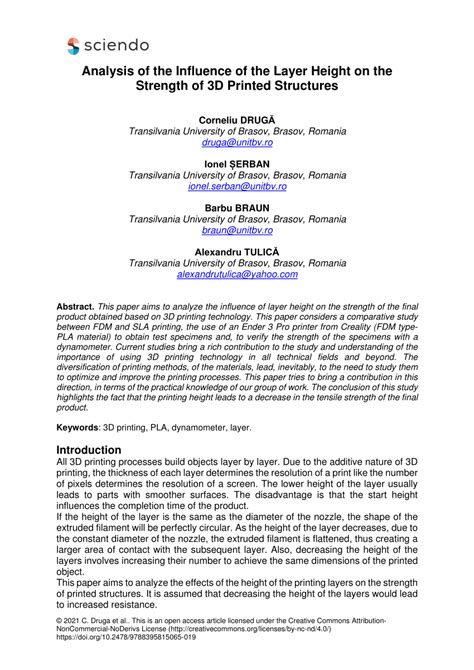Pdf Analysis Of The Influence Of The Layer Height On The Strength Of 3d Printed Structures