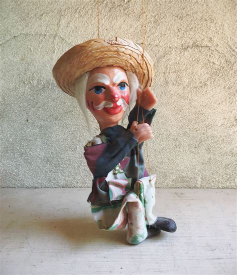 Vintage Mexican Marionette Grandfather With White Hair Old Man Straw