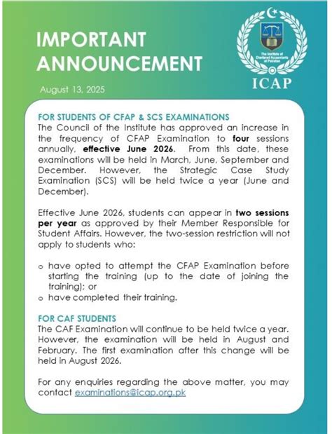 Icap Increases Cfap Exam Frequency To Four Times A Year Muhammad