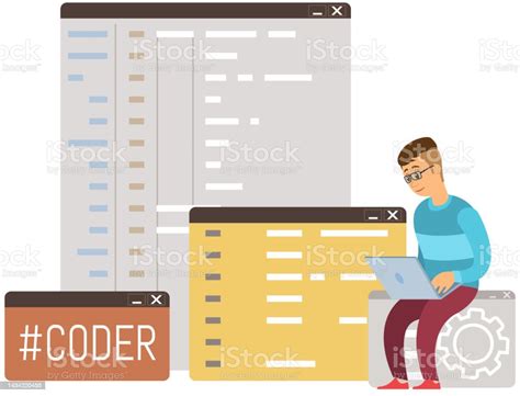 프로그래머 엔지니어링 및 코딩 컴퓨터에서 웹 개발에 종사하는 프로그래머 집합 개발에 대한 스톡 벡터 아트 및 기타 이미지 개발 남자 남자들만 Istock