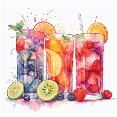 Cocktails With Fresh Fruits Berries And Mint Ai Generated Stock