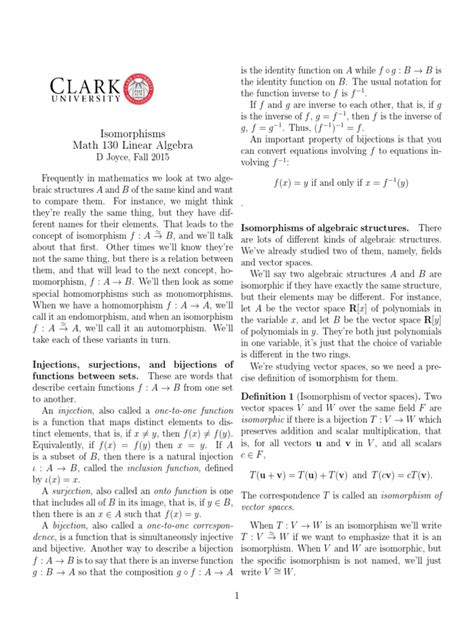 Isomorphisms Math 130 Linear Algebra Pdf Vector Space Basis