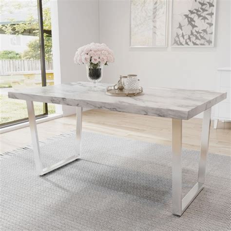 Etta 150cm Marble Effect Trestle 4 6 People Dining Table Tudor Furniture
