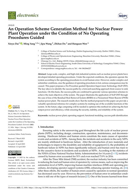 Pdf An Operation Scheme Generation Method For Nuclear Power Plant Operation Under The