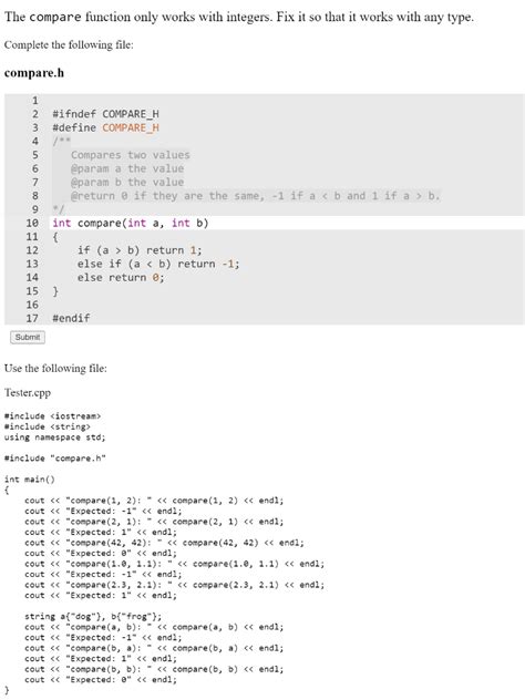 solved the compare function only works with integers fix it