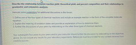 Solved Describe The Relationship Between Reaction Yield Chegg Com