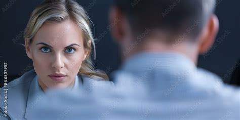 Interrogation Room Scene Male Detective Questioning Female Suspect Concept Police Investigation
