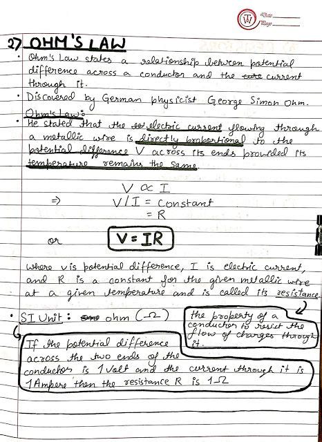 Class 10 Ncert Physics Chapter 11 Electricity Handwritten Notes