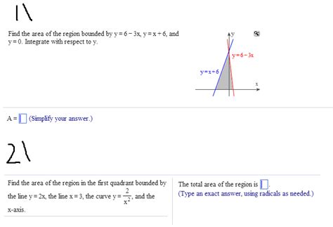 Solved Find The Area Of The Region Bounded By Y 6 3x Y
