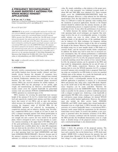 Pdf A Frequency Reconfigurable Planar Inverted F Antenna For Wwan Mobile Handset Applications