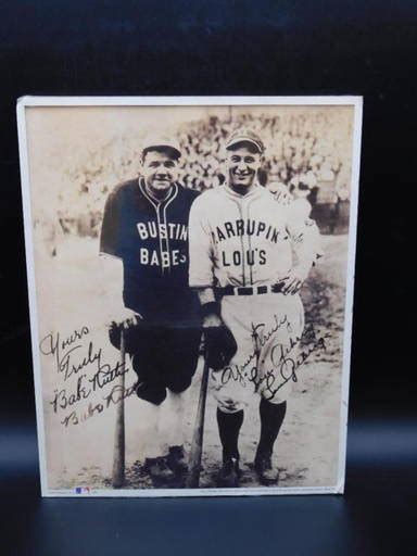Autographed Babe Ruth And Lou Gehrig Picture With Coa Vintage Antique