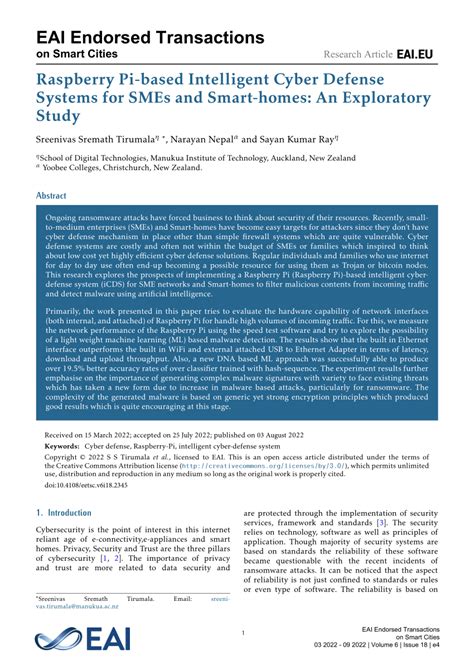 Pdf Raspberry Pi Based Intelligent Cyber Defense Systems For Smes And Smart Homes An