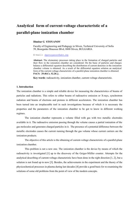 Pdf Analytical Form Of Current Voltage Characteristic Of Parallel Plane Cylindrical And