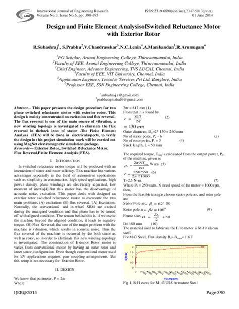 Pdf Design And Finite Element Analysis Of Switched Reluctance Motor With Exterior Rotor