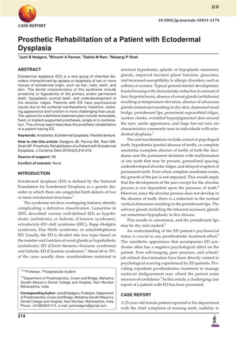 Pdf Prosthetic Rehabilitation Of A Patient With Ectodermal Dysplasia