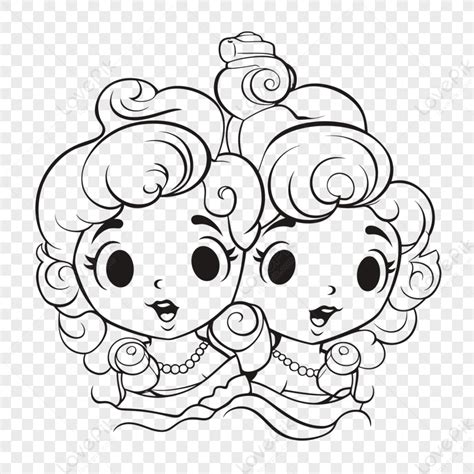 두 만화 캐릭터 색칠 페이지 개요 스케치 드로잉 벡터개요 예술선 그리기 Png 일러스트 무료 다운로드 Lovepik