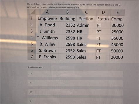 Solved The Worksheet Below Has The Split Feature Active As