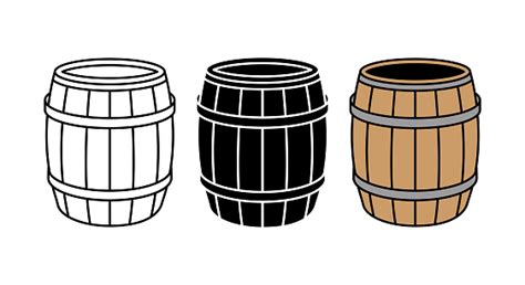 배럴 아이콘 벡터 세트입니다 얇은 선 평면 흰색 배경에 편집 가능한 획이 있는 색상 스타일의 나무 통 아이콘입니다 맥주와 양조 기호와 상징 벡터 일러스트 레이 션 로고에