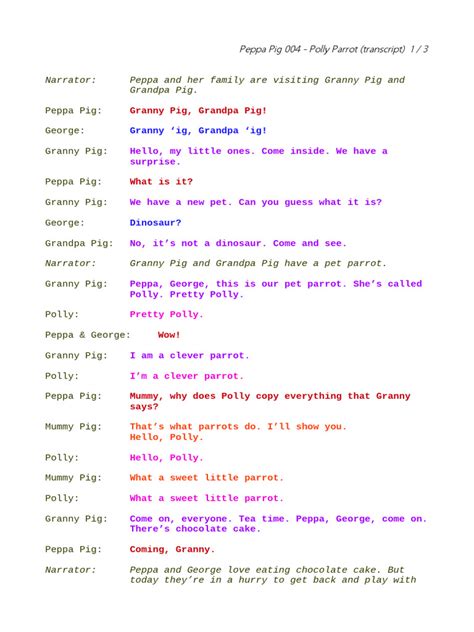 Peppa Pig 004 Polly Parrot Transcript Pdf
