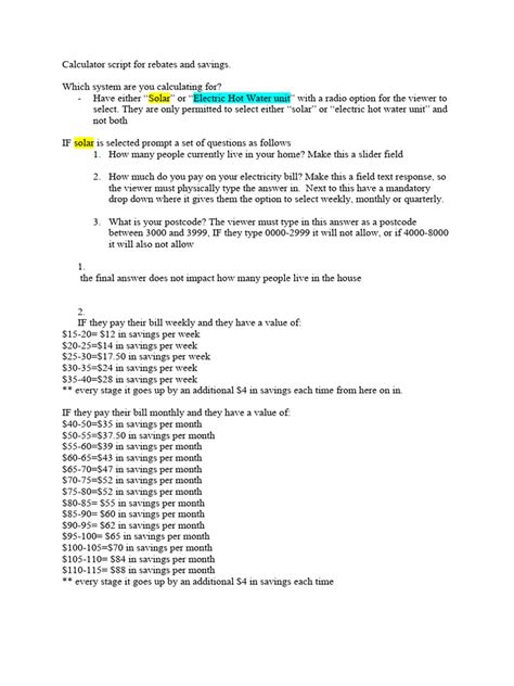 Calculator Script For Rebates And Savings Pdf Renewable Energy Sustainable Energy