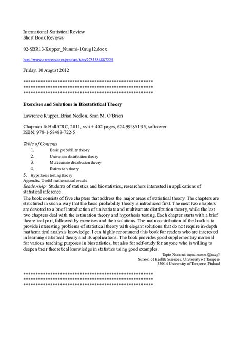 Pdf Exercises And Solutions In Biostatistical Theory By Lawrence Kupper Brian Neelon Sean M