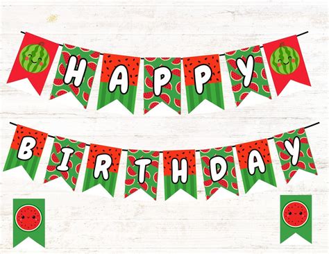 Watermelon Happy Birthday Printable Banner Etsy