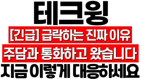 테크윙 주가 전망 급락이 나오는 진짜 이유 주담과 통화한 내용 공유드립니다 테크윙 주식 분석 테크윙 목표가 테크윙 핸들러 테크윙 이형수 인포마켓 Youtube