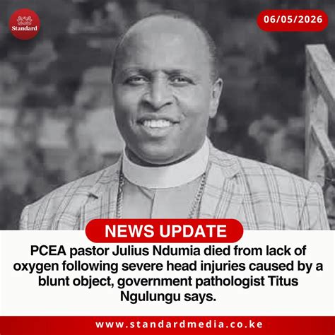 Pcea Pastor Julius Ndumia Died From Lack Of Oxygen Following Severe